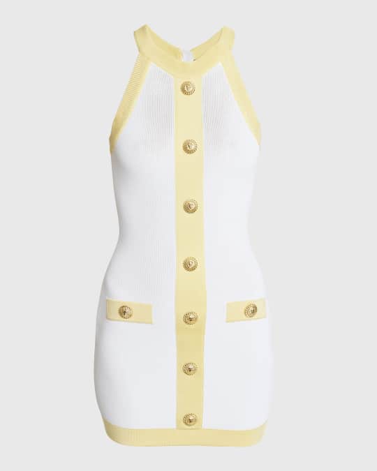 Balmain Halter Button-Front Pointelle Knit Mini Dress | Neiman Marcus