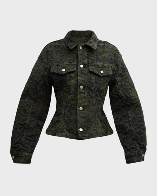 Marc Jacobs Distressed Monogram Denim Peplum Jacket | Neiman Marcus