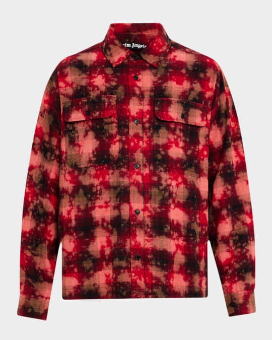 Palm Angels Men's Curved-Logo Check Sport Shirt | Neiman Marcus