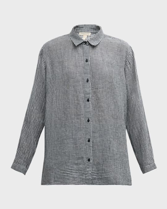 Eileen Fisher Petite Gingham Button-Down Organic Linen Shirt | Neiman ...