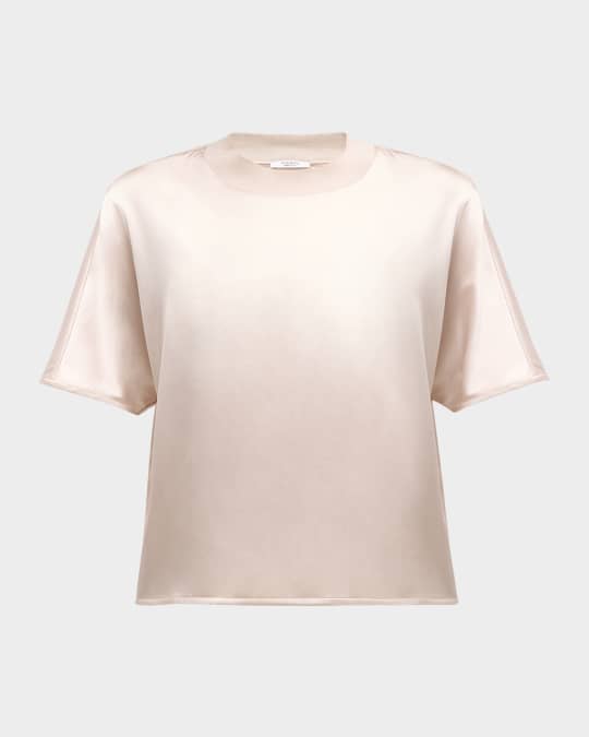 Peserico Short-Sleeve Crewneck Silk Shirt | Neiman Marcus