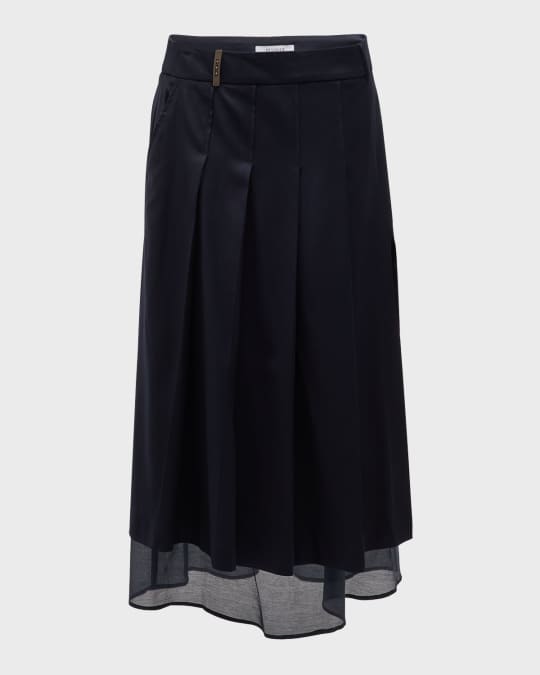 Peserico Pleated Layered A-Line Midi Skirt | Neiman Marcus