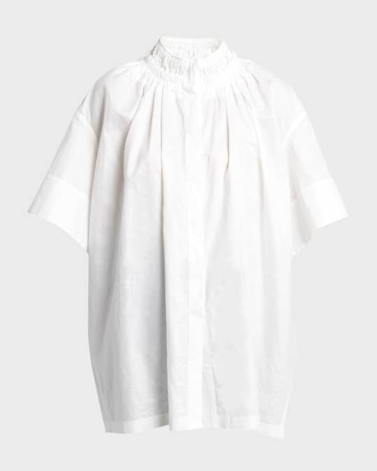 Jil Sander Gathered Double-Collar Short-Sleeve Shirt | Neiman Marcus