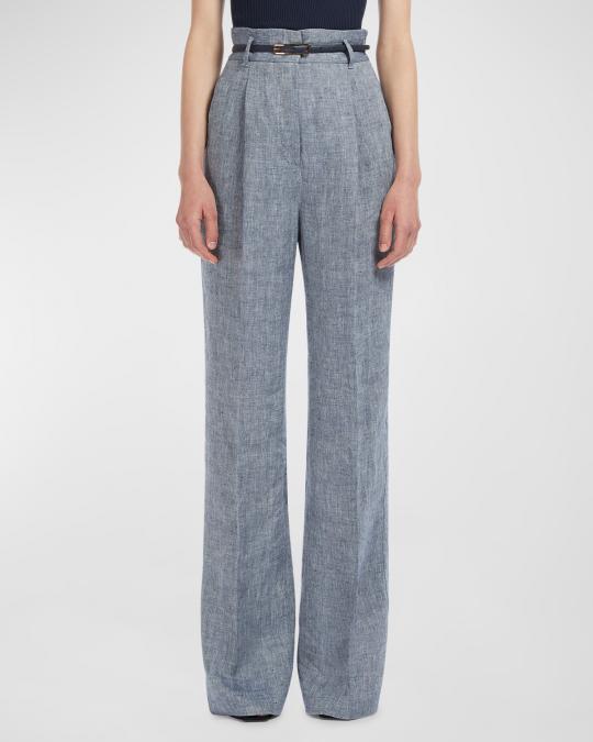 Max Mara Studio Treviso Pleated High Rise Bootcut Linen Pants Neiman