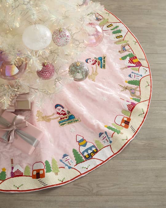 Sudha Pennathur Beaded Christmas Scenes Tree Skirt | Neiman Marcus