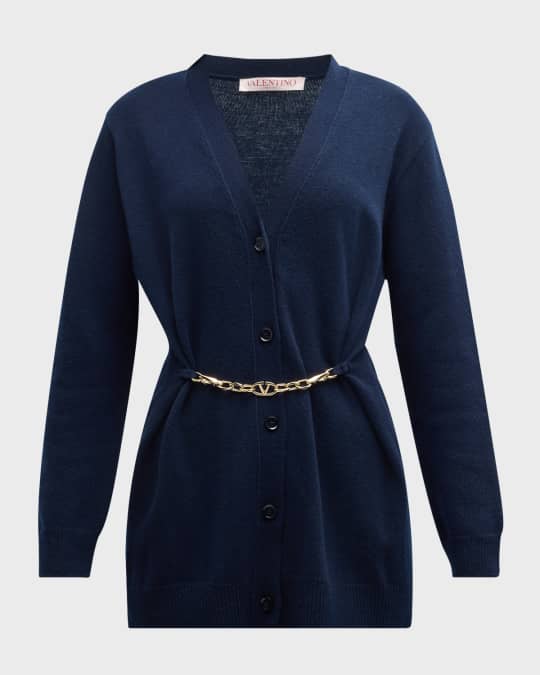 Valentino Garavani V-Logo Chain Wool Cardigan | Neiman Marcus