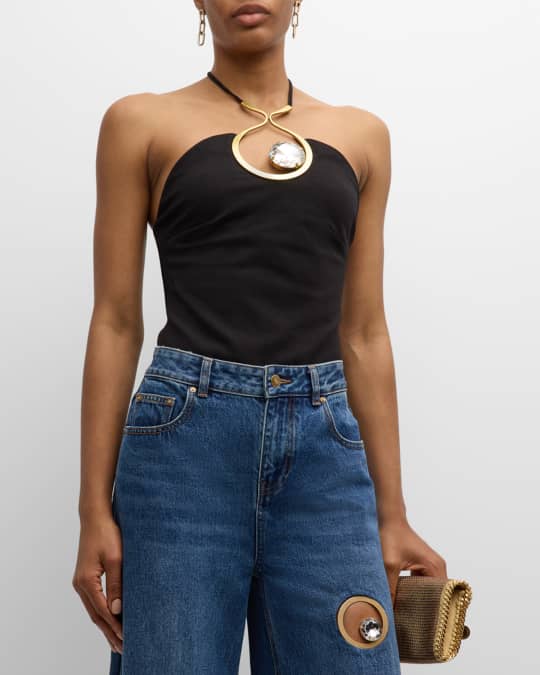 AREA Eyelet Halter Top with Crystal Detail | Neiman Marcus