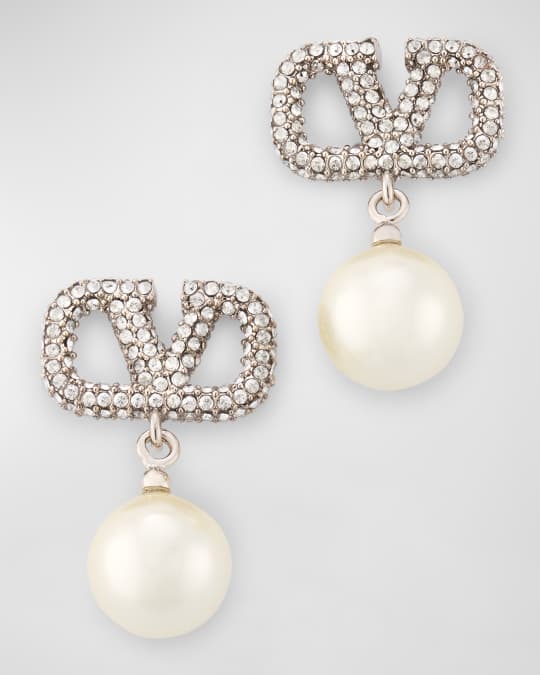 Valentino Garavani V Logo Pearl Drop Earrings | Neiman Marcus
