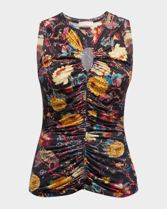Ulla Johnson Gabi Cutout Gathered Jersey Tank Top | Neiman Marcus