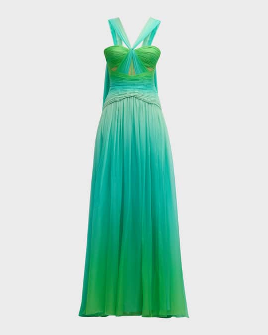 Zuhair Murad Miami Gradiant Print Chiffon Halter Gown | Neiman Marcus