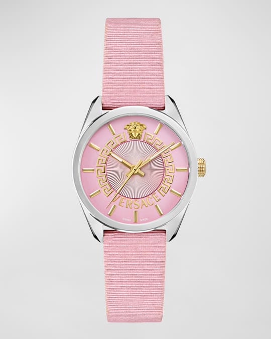 Versace V-Circle 36mm Stainless Steel Watch With Grosgrain Strap, Pink ...
