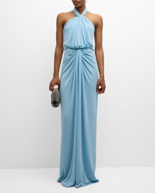 Cinq a Sept Kaily Backless Draped Halter Gown | Neiman Marcus