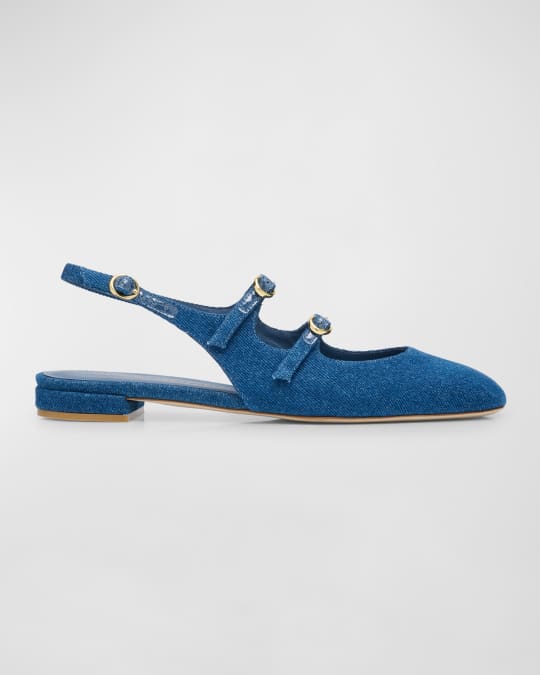 Stuart Weitzman Benni Denim Mary Jane Ballerina Flats | Neiman Marcus