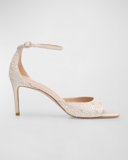 Stuart Weitzman Bliss Pearly Satin Ankle-Strap Sandals | Neiman Marcus