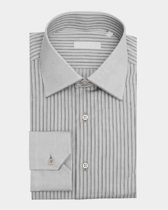 Stefano Ricci Men's Cotton Tonal Stripe Dress Shirt | Neiman Marcus
