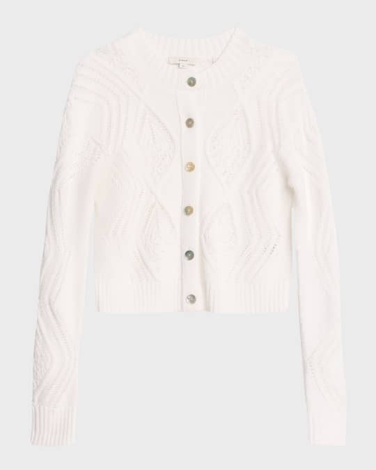Vince Diamond Cable-Knit Short Cotton Cardigan | Neiman Marcus