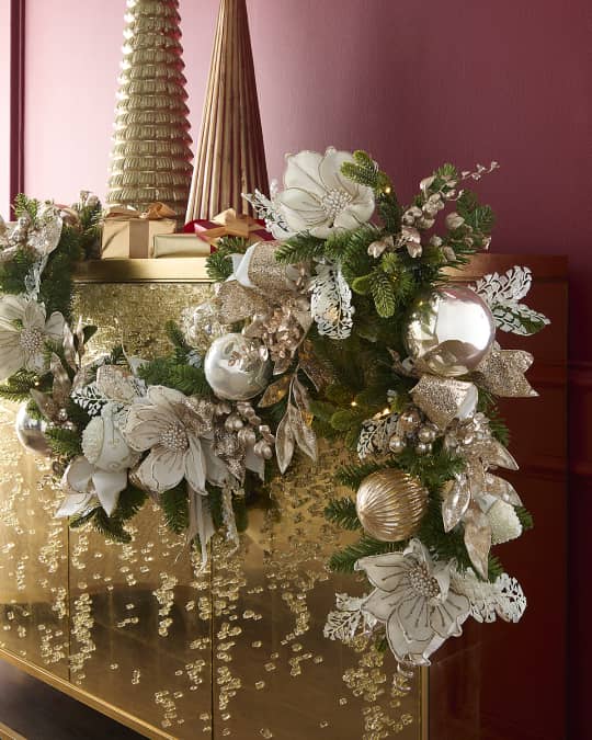 Mark Roberts 81" Lighted Gold and White Christmas Garland | Neiman Marcus