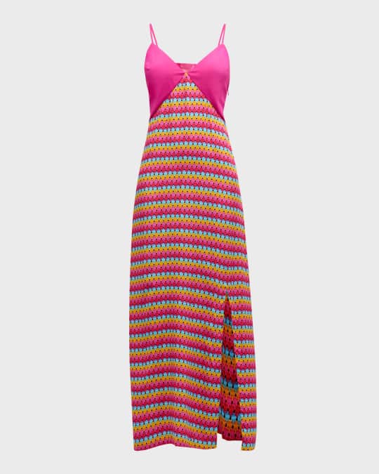 Terez Daiquiri Crochet Spaghetti-Strap Colorblock Midi Dress | Neiman ...