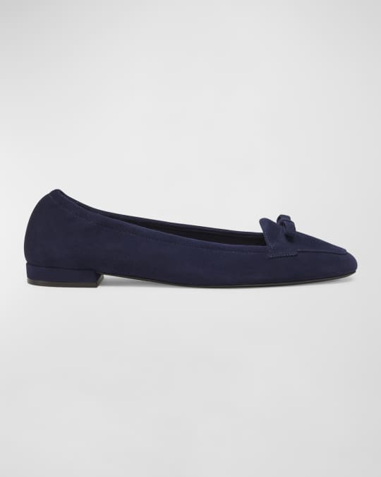 Stuart Weitzman Tully Suede Bow Ballerina Loafers | Neiman Marcus