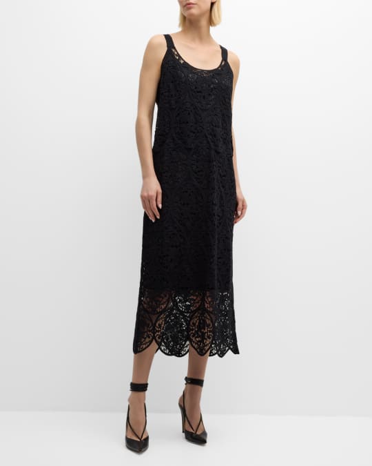 Marina Rinaldi Riber Scalloped Embroidered Midi Dress | Neiman Marcus