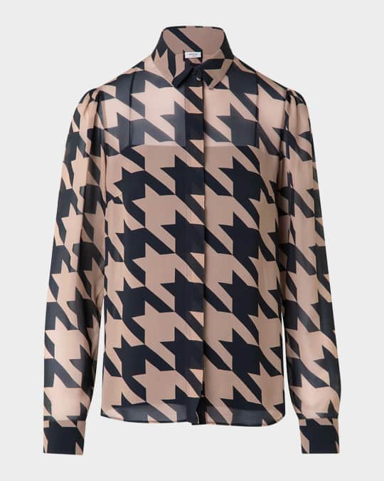Akris punto Houndstooth Print Button-Front Blouse | Neiman Marcus