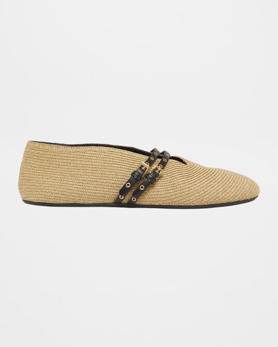 ALAIA Paper Straw Mary Jane Ballerina Flats | Neiman Marcus