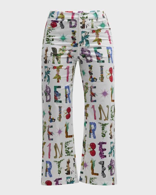 Libertine Deco Letters Wide-Leg Crop Pants | Neiman Marcus