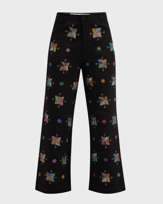 Libertine Atlas Mountains Embellished Wide-Leg Ankle Pants | Neiman Marcus