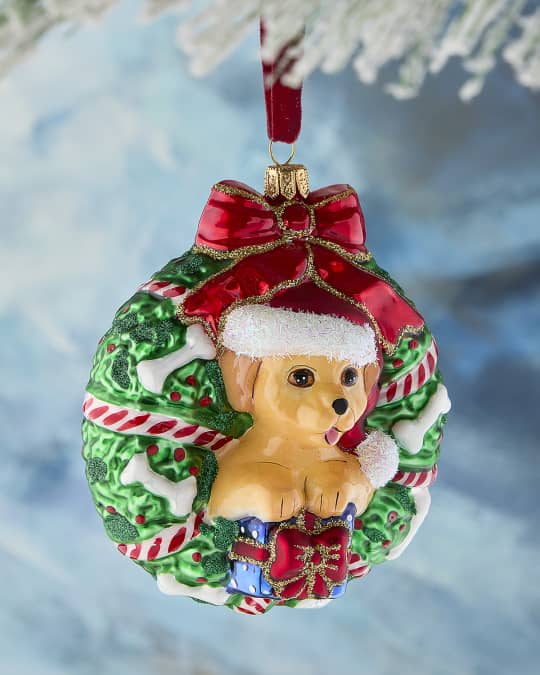 Neiman Marcus Wreath Dog Christmas Ornament | Neiman Marcus