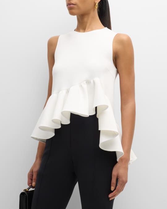 ADEAM Alessandra Asymmetric Ruffle Peplum Sleeveless Top | Neiman Marcus