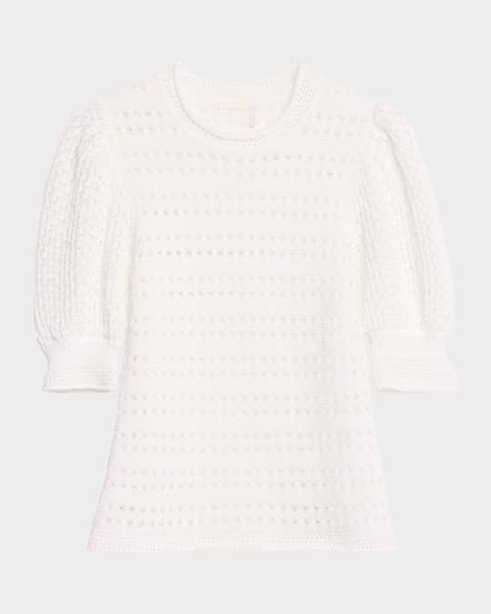 Chloe x High Summer Crochet Puff-Sleeve Top | Neiman Marcus