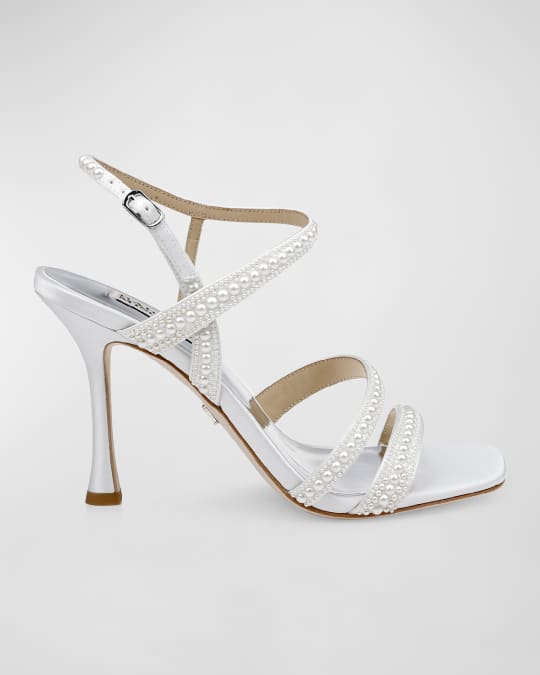 Badgley Mischka Brynlee Pearly Silk Ankle-Strap Sandals | Neiman Marcus