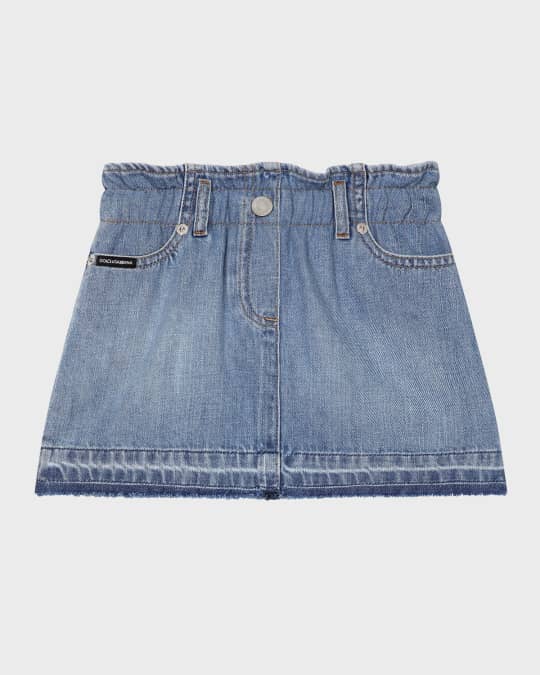 Dolce&Gabbana Girl's Logo-Plaque Paperbag Denim Skirt, Size 4-6 ...
