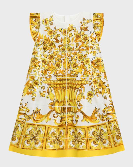 Dolce&Gabbana Girl's Maiolica-Print Dress, Size 4-6 | Neiman Marcus