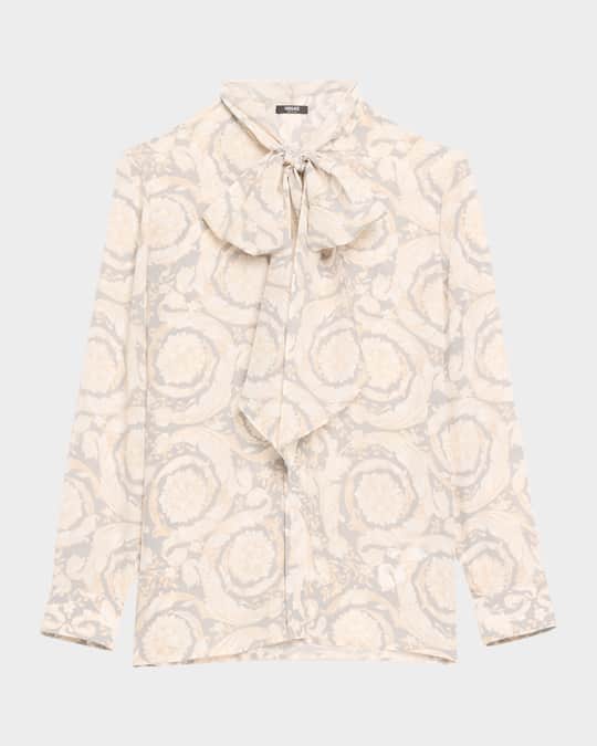 Versace Baroque Print Button-Front Shirt with Tie Neck | Neiman Marcus