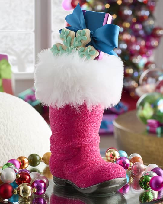 Ino Schaller Christmas Embellished Faux Fur Boot Decor | Neiman Marcus