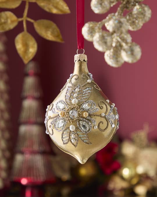 Neiman Marcus Christmas Beaded Golden Drop Ornament | Neiman Marcus