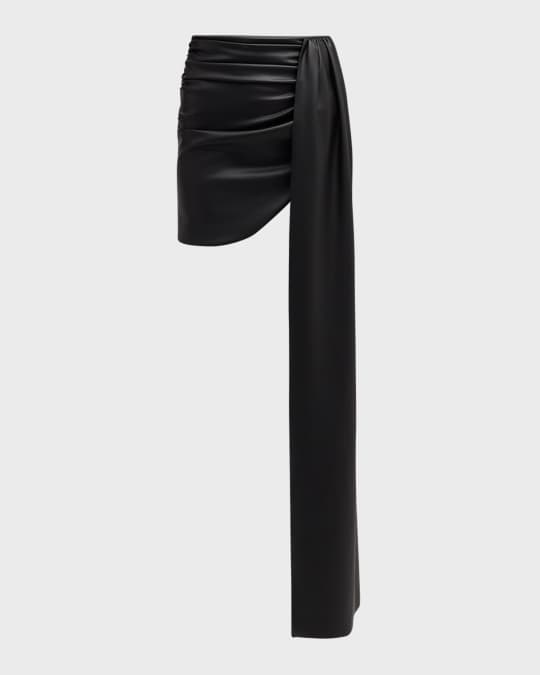 LAPOINTE Stretch Faux Leather Drape Mini Skirt | Neiman Marcus