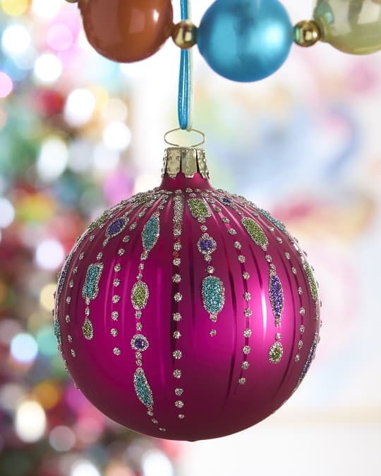 Neiman Marcus Matte Pink Ball Ornament with Brights Design | Neiman Marcus