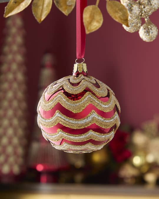 Neiman Marcus Curved Glitter Shiny Ball Christmas Ornament | Neiman Marcus