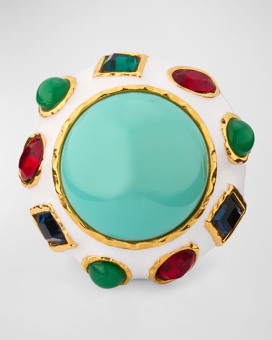 Kenneth Jay Lane White Enamel, Multi Dark Gem and Turquoise Center ...