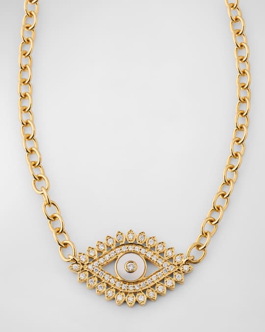 Sydney Evan 14K Evil Eye Marquise Charm Necklace | Neiman Marcus