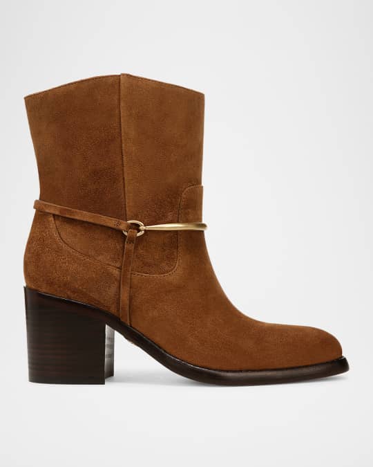 Veronica Beard Camden Suede Harness Western Booties | Neiman Marcus
