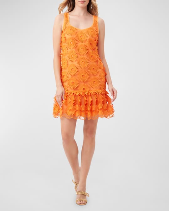 Trina Turk Anzu Floral Applique Flounce Ruffle Mini Dress | Neiman Marcus