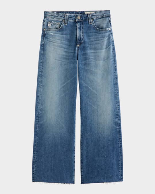 AG Jeans Saige Mid-Rise Wide-Leg Crop Jeans | Neiman Marcus