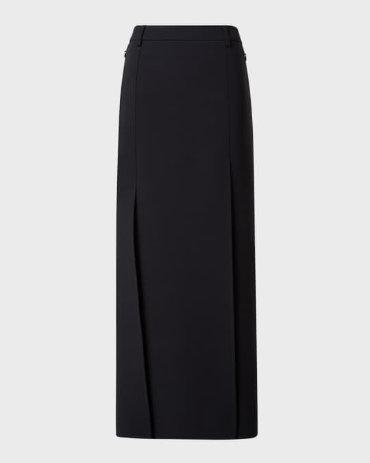 Akris Double-Face Wool Midi Skirt with Irregular Slits | Neiman Marcus
