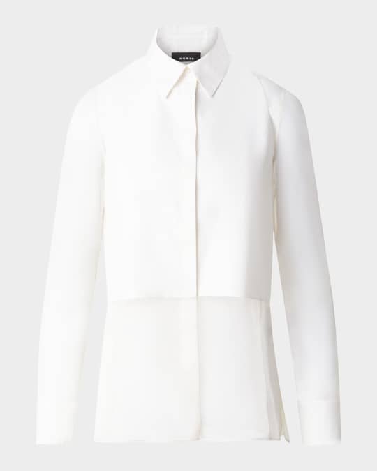 Akris Cotton-Bib Silk Organza Button-Down Blouse With Tank Top | Neiman ...