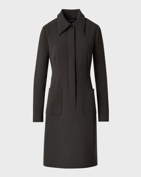 Akris Long-Sleeve Wool Double-Face Zip Shirtdress | Neiman Marcus