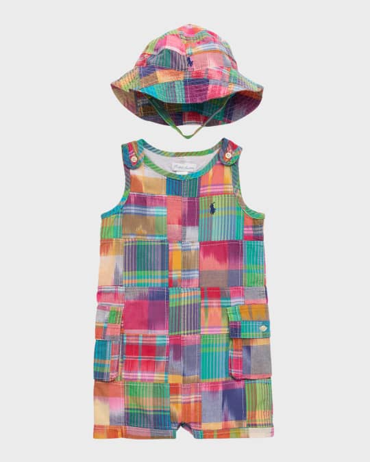 Ralph Lauren Childrenswear Boy's Madras Plaid-Print Shortall, Size 3M ...