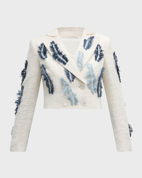 Maison Common Feather Embroidered Cropped Blazer Jacket | Neiman Marcus